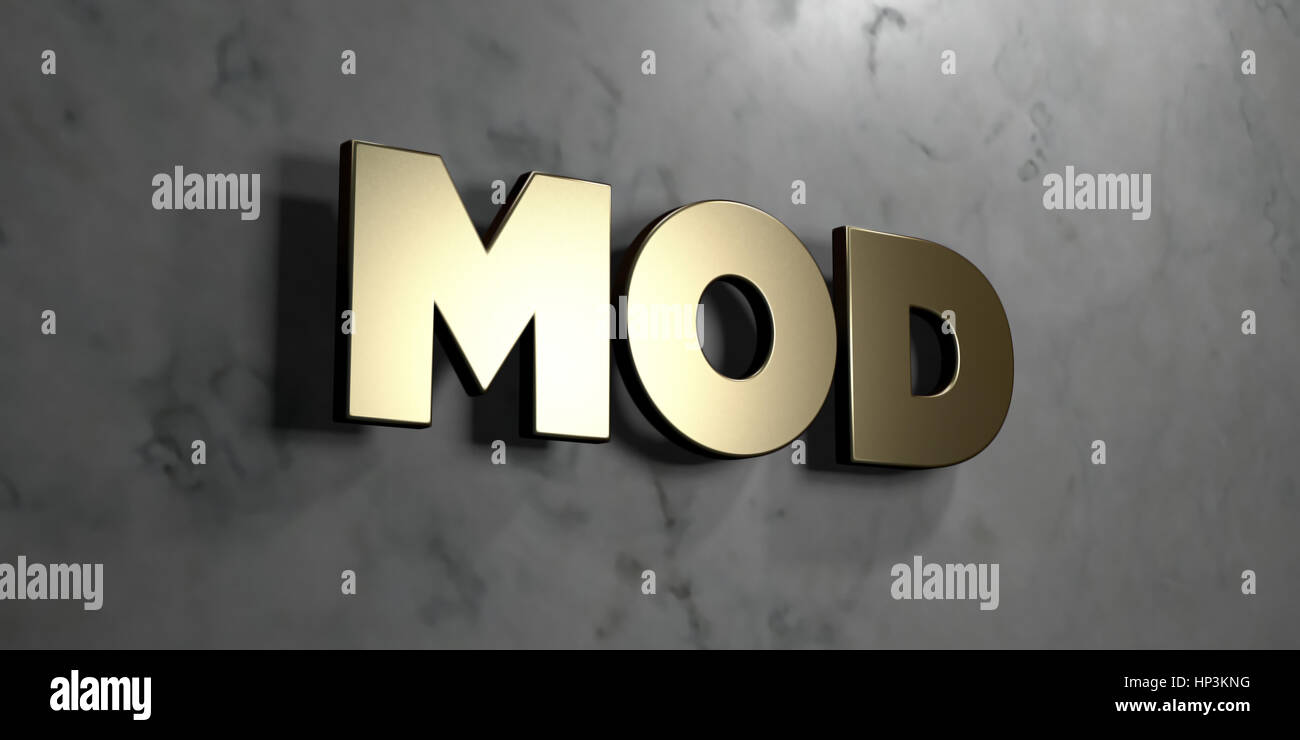 Mod - Gold sign mounted on glossy marble wall - 3D rendered royalty ...