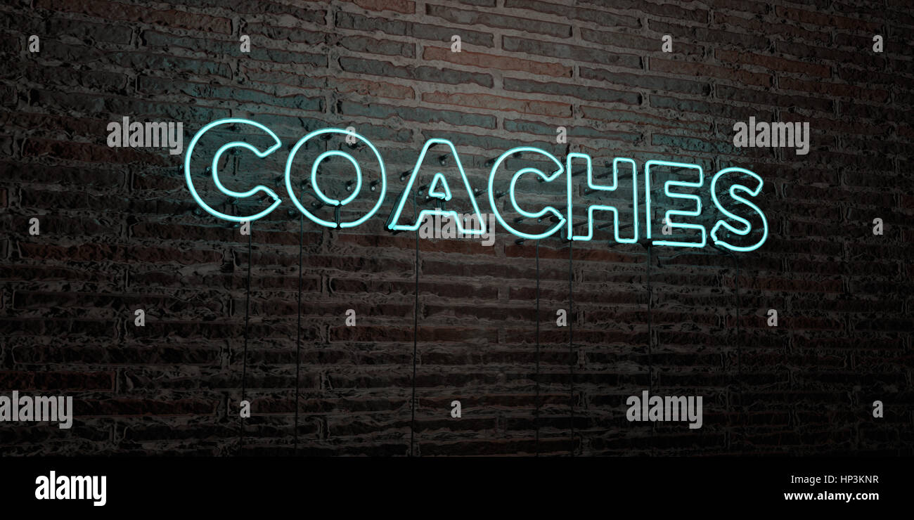 COACHES -Realistic Neon Sign on Brick Wall background - 3D rendered ...