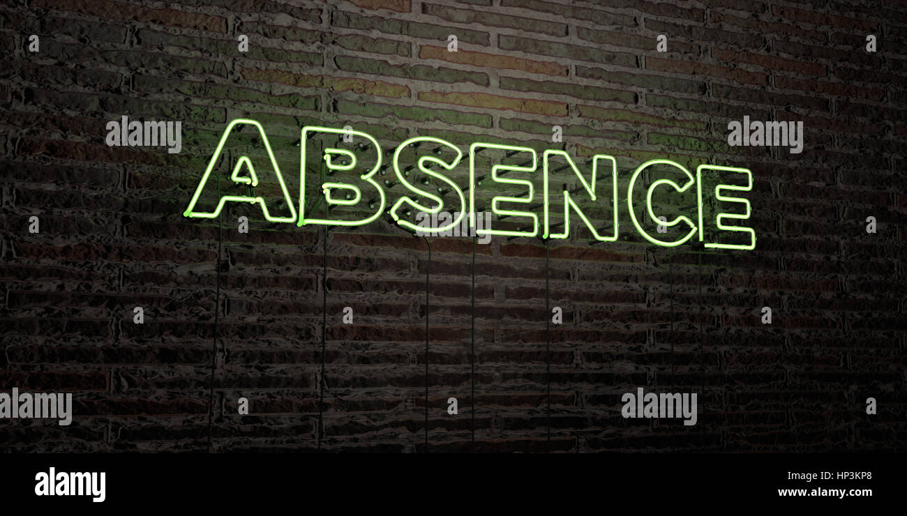 ABSENCE -Realistic Neon Sign on Brick Wall background - 3D rendered ...