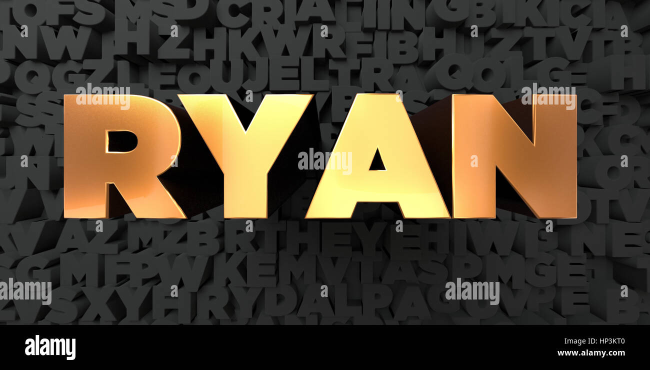 Ryan - Gold text on black background - 3D rendered royalty free stock ...