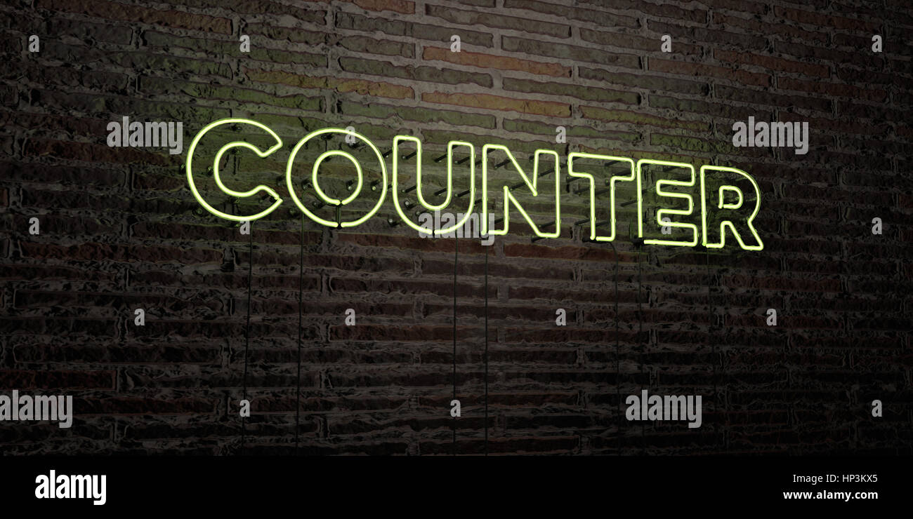 COUNTER -Realistic Neon Sign on Brick Wall background - 3D rendered ...