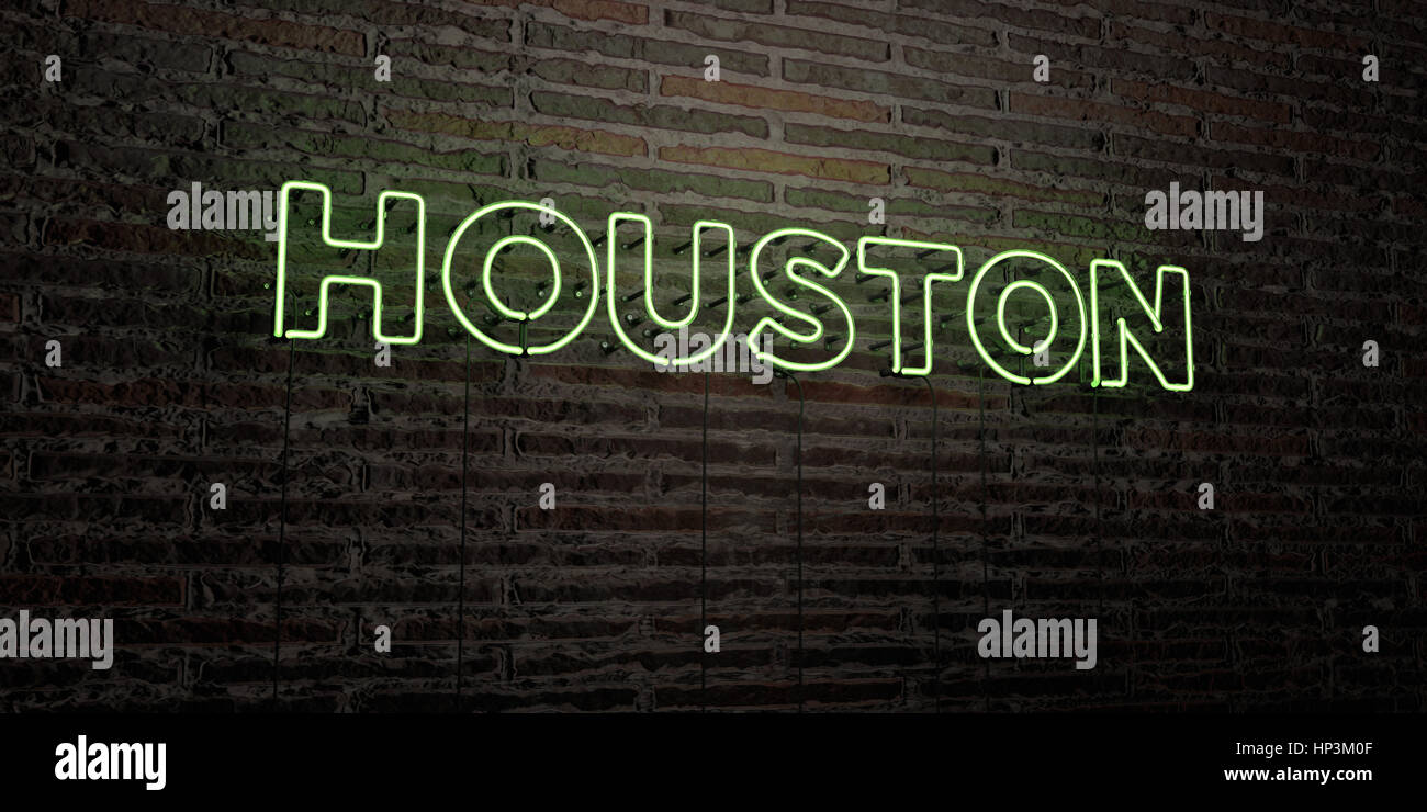HOUSTON -Realistic Neon Sign on Brick Wall background - 3D rendered ...