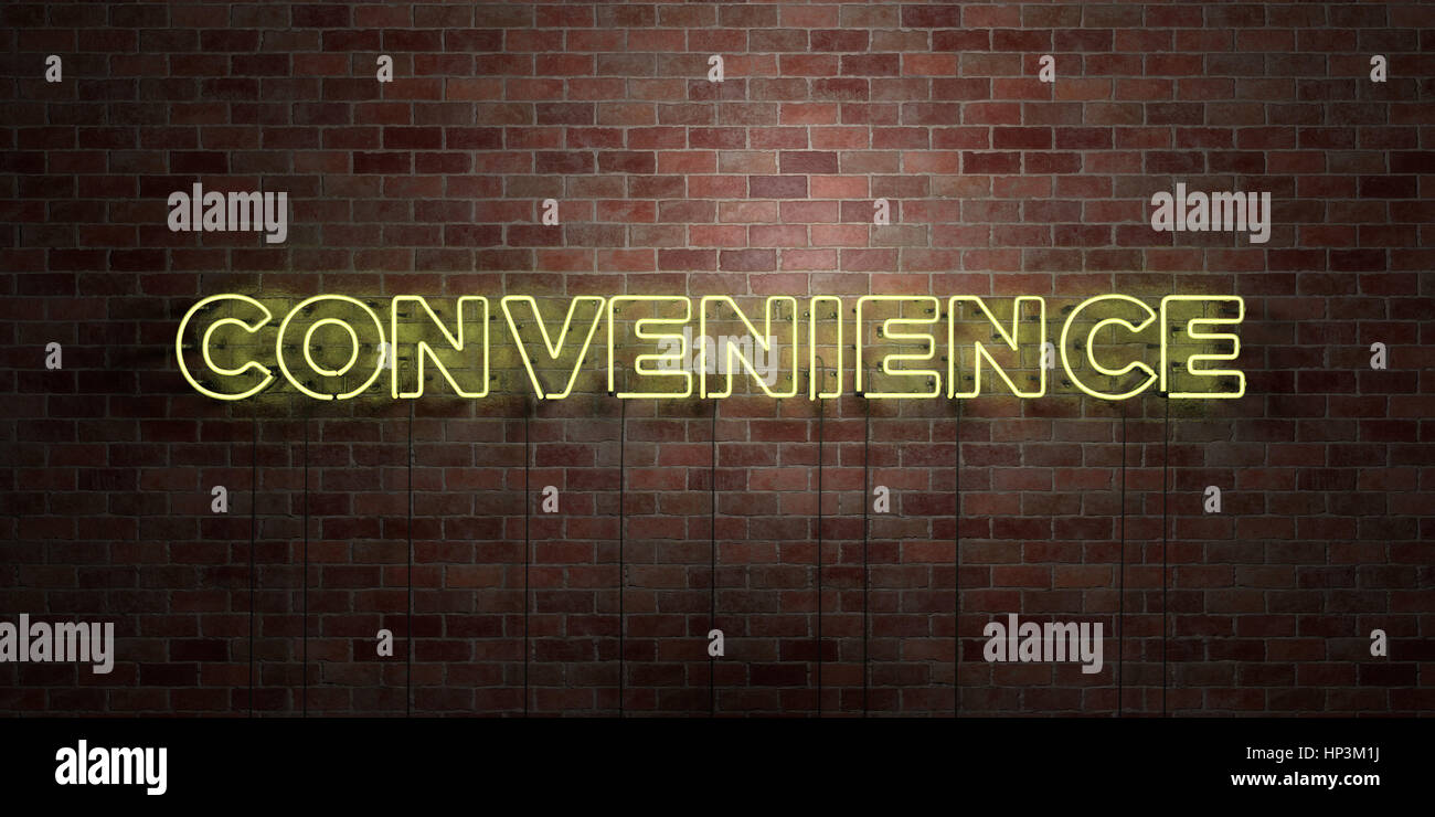CONVENIENCE - fluorescent Neon tube Sign on brickwork - Front view - 3D ...