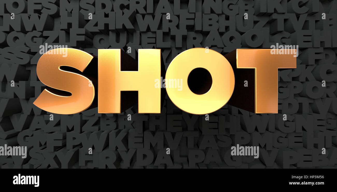 Shot - Gold text on black background - 3D rendered royalty free stock ...