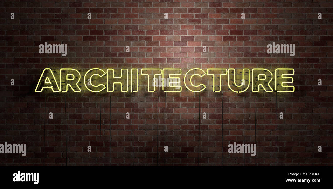 ARCHITECTURE - fluorescent Neon tube Sign on brickwork - Front view ...