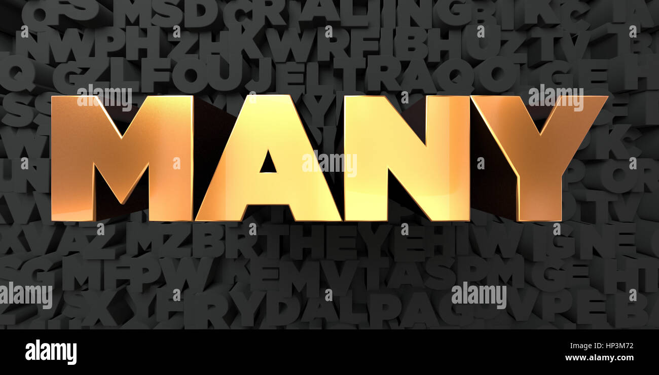 Many - Gold text on black background - 3D rendered royalty free stock ...