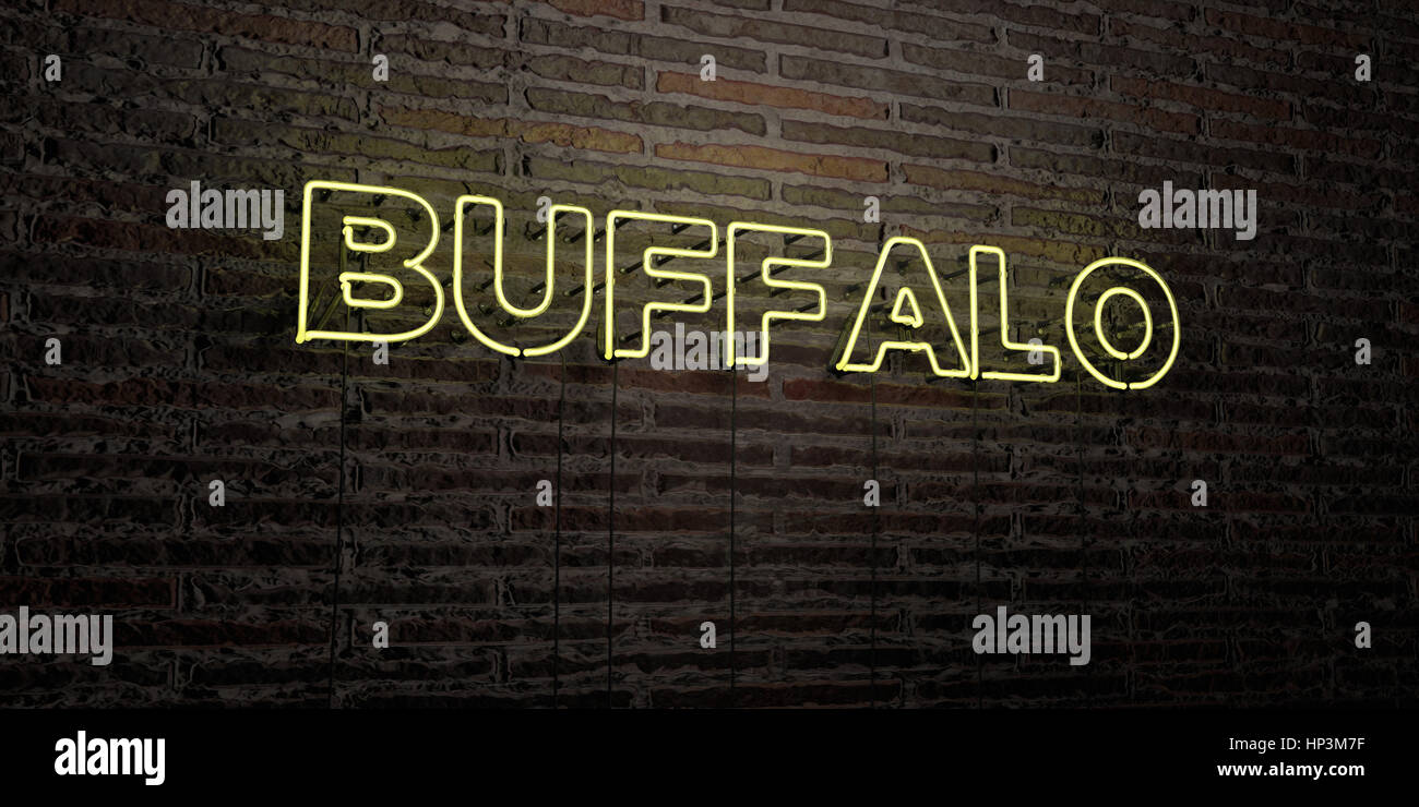 BUFFALO -Realistic Neon Sign on Brick Wall background - 3D rendered ...