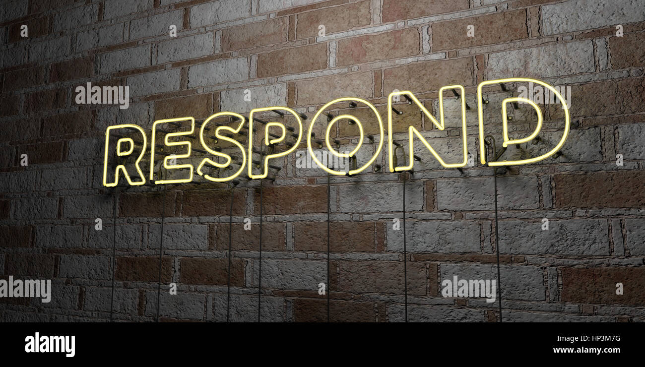 RESPOND - Glowing Neon Sign on stonework wall - 3D rendered royalty ...