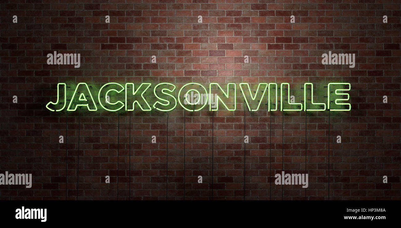 JACKSONVILLE - fluorescent Neon tube Sign on brickwork - Front view ...