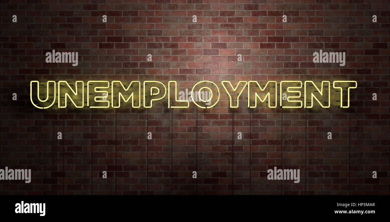 UNEMPLOYMENT - fluorescent Neon tube Sign on brickwork - Front view ...