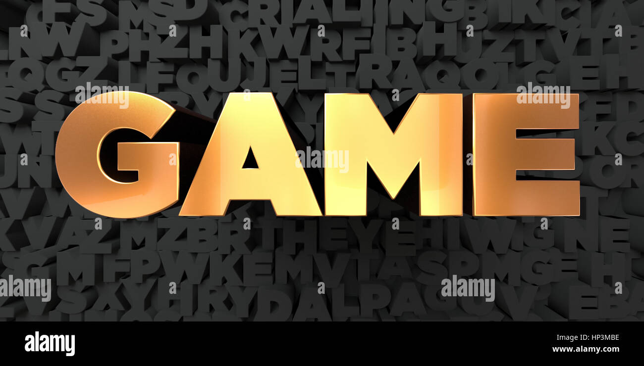 Game - Gold text on black background - 3D rendered royalty free stock ...