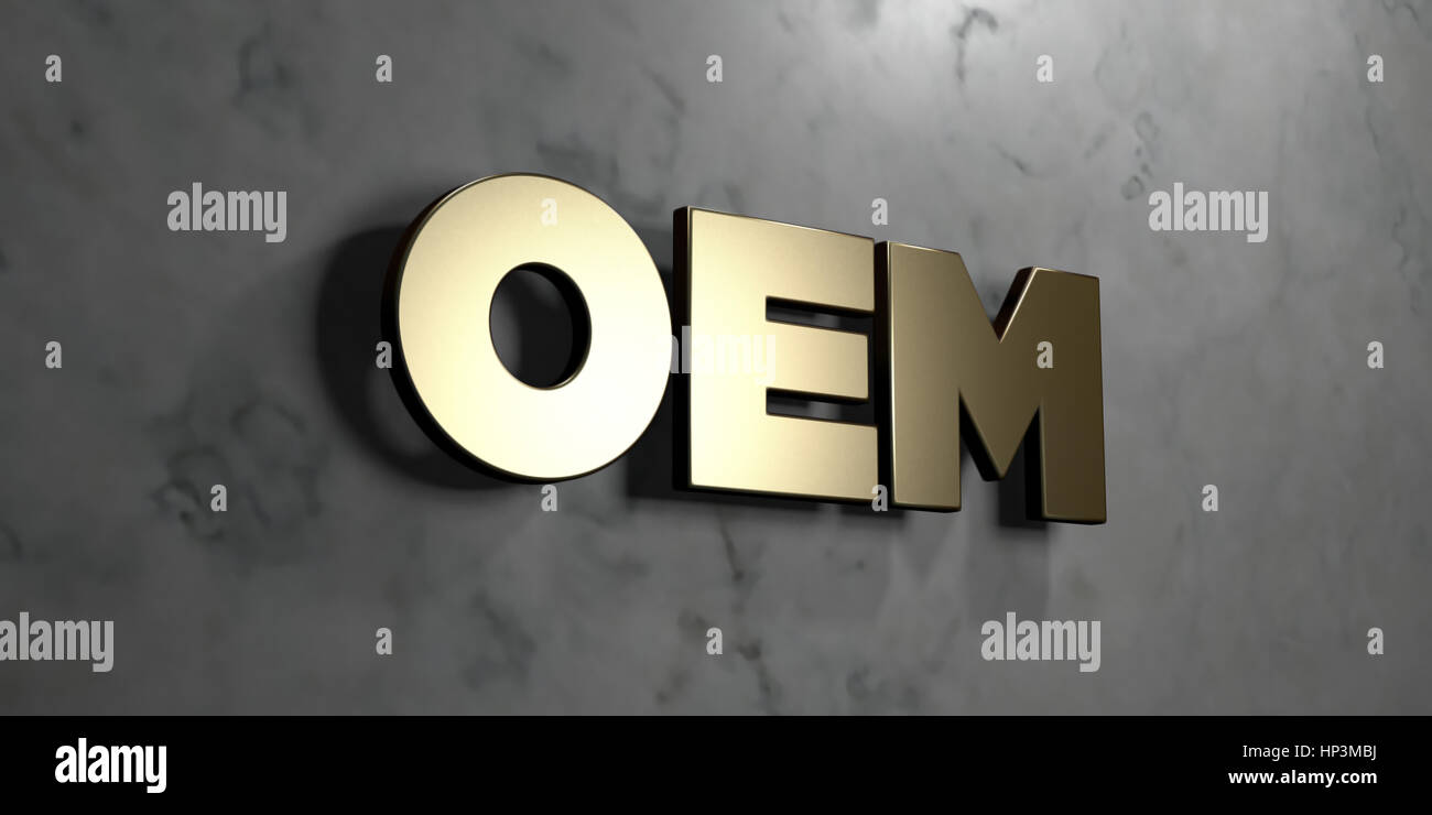 Oem - Gold sign mounted on glossy marble wall - 3D rendered royalty ...
