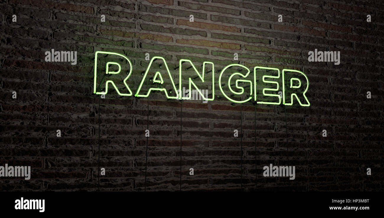 RANGER -Realistic Neon Sign on Brick Wall background - 3D rendered ...