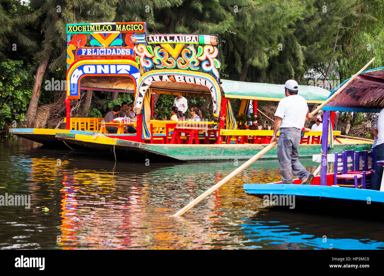 Trajineras on Canal, Xochimilco, Mexico City, Mexico Stock Photo - Alamy