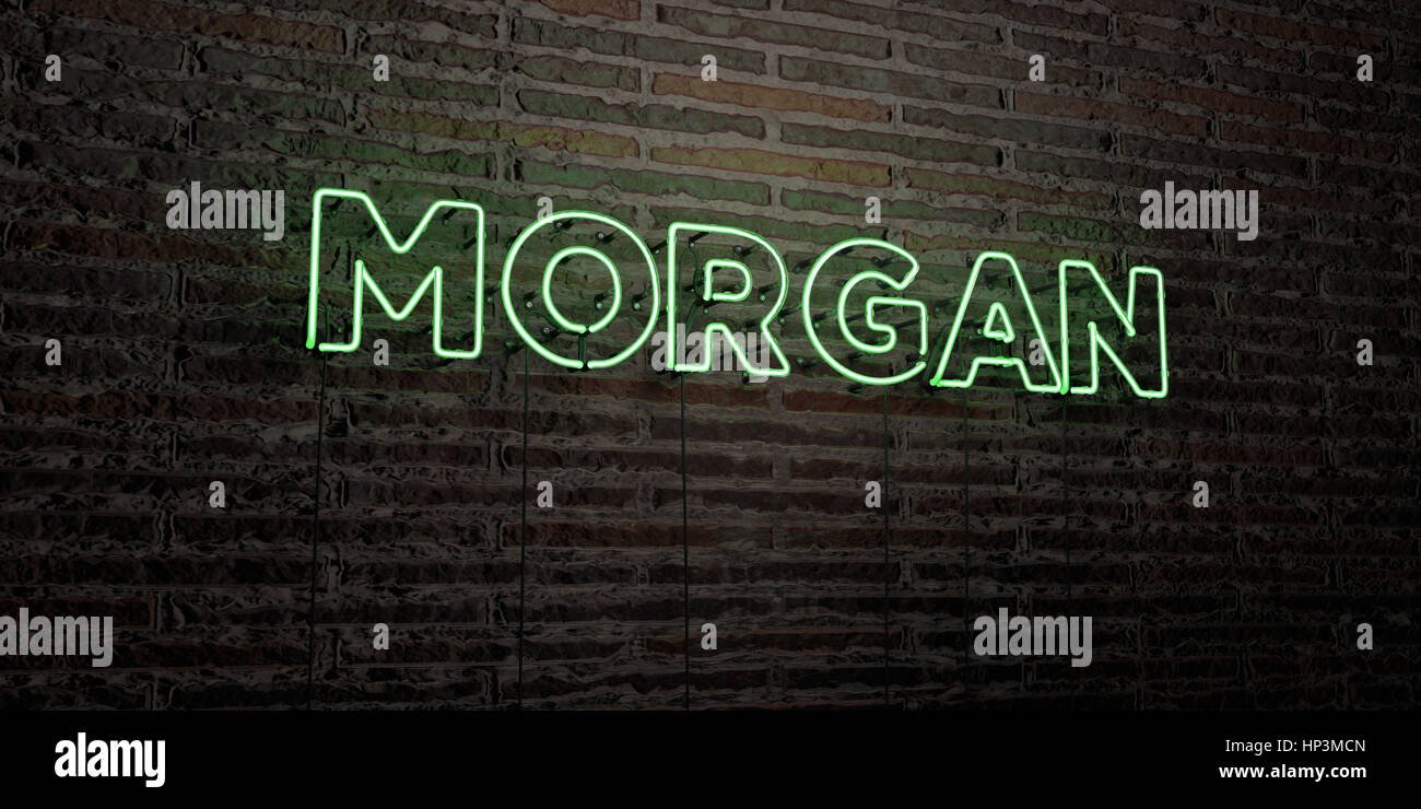 MORGAN -Realistic Neon Sign on Brick Wall background - 3D rendered ...