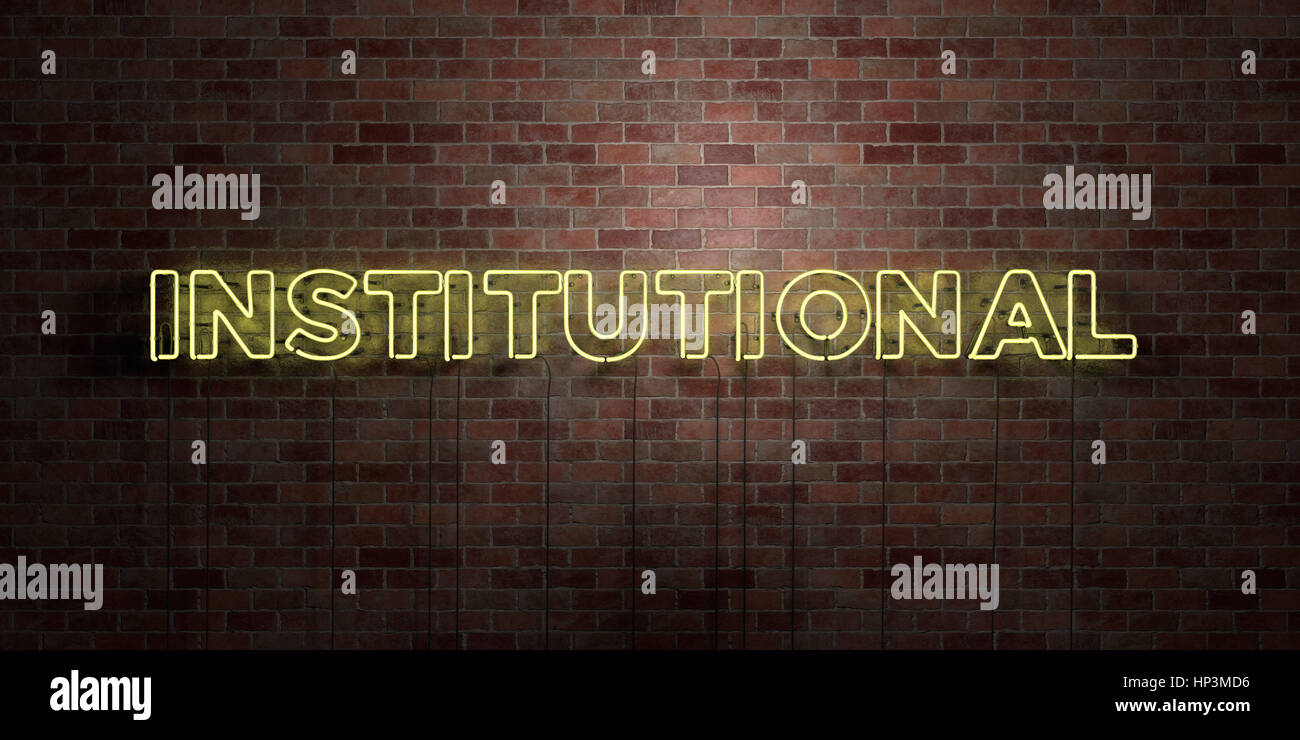 INSTITUTIONAL - fluorescent Neon tube Sign on brickwork - Front view ...