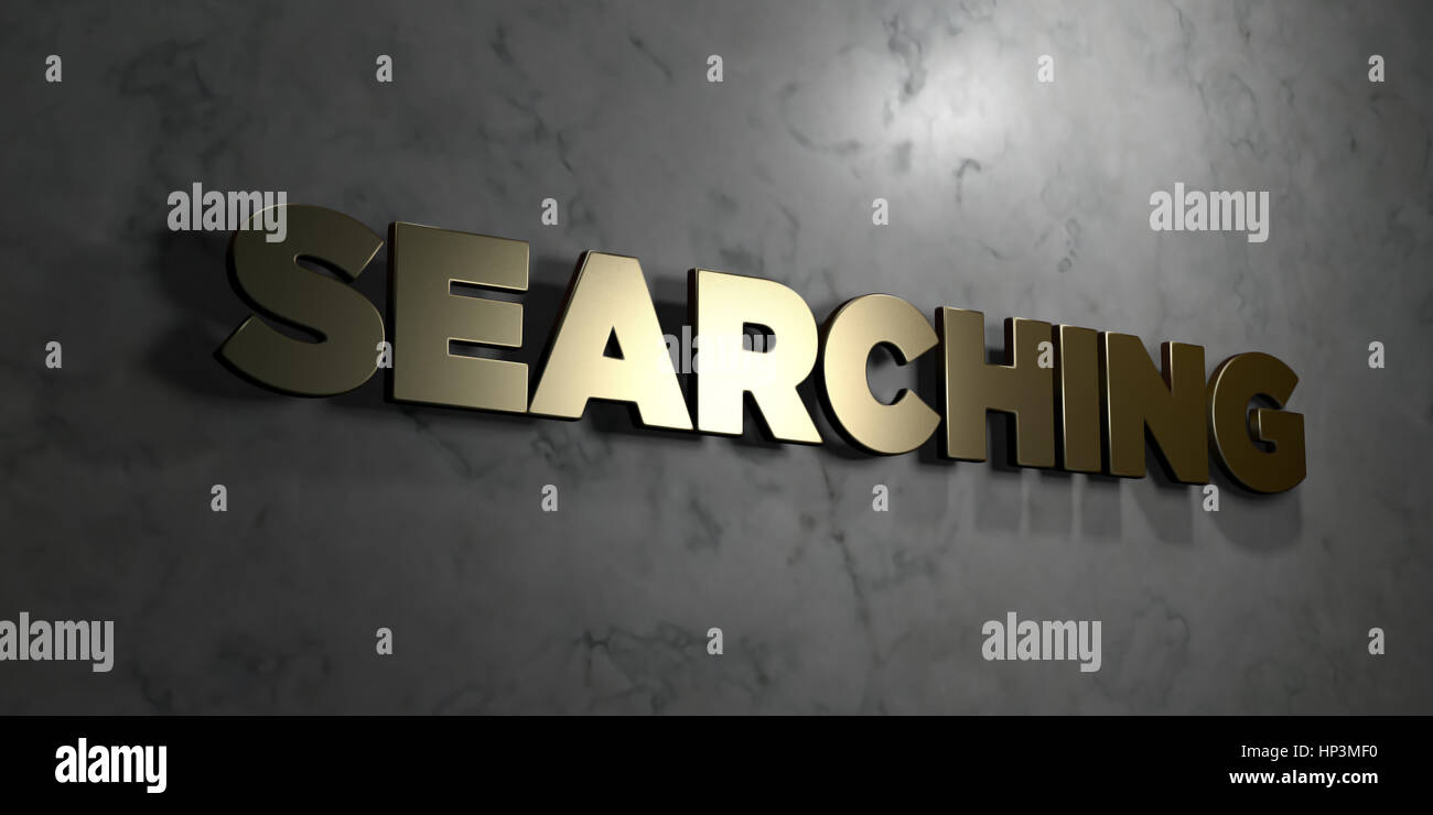 Searching - Gold sign mounted on glossy marble wall - 3D rendered ...