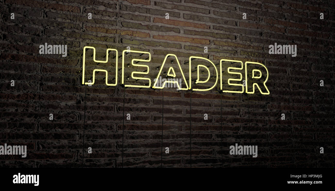HEADER -Realistic Neon Sign on Brick Wall background - 3D rendered ...