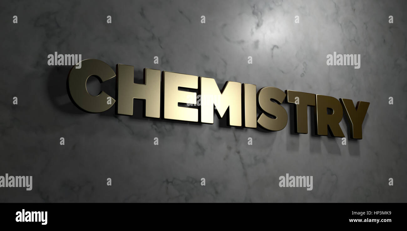 Chemistry - Gold sign mounted on glossy marble wall - 3D rendered ...