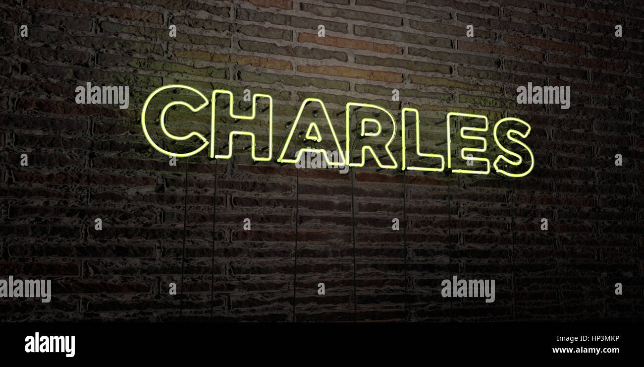 CHARLES -Realistic Neon Sign on Brick Wall background - 3D rendered ...