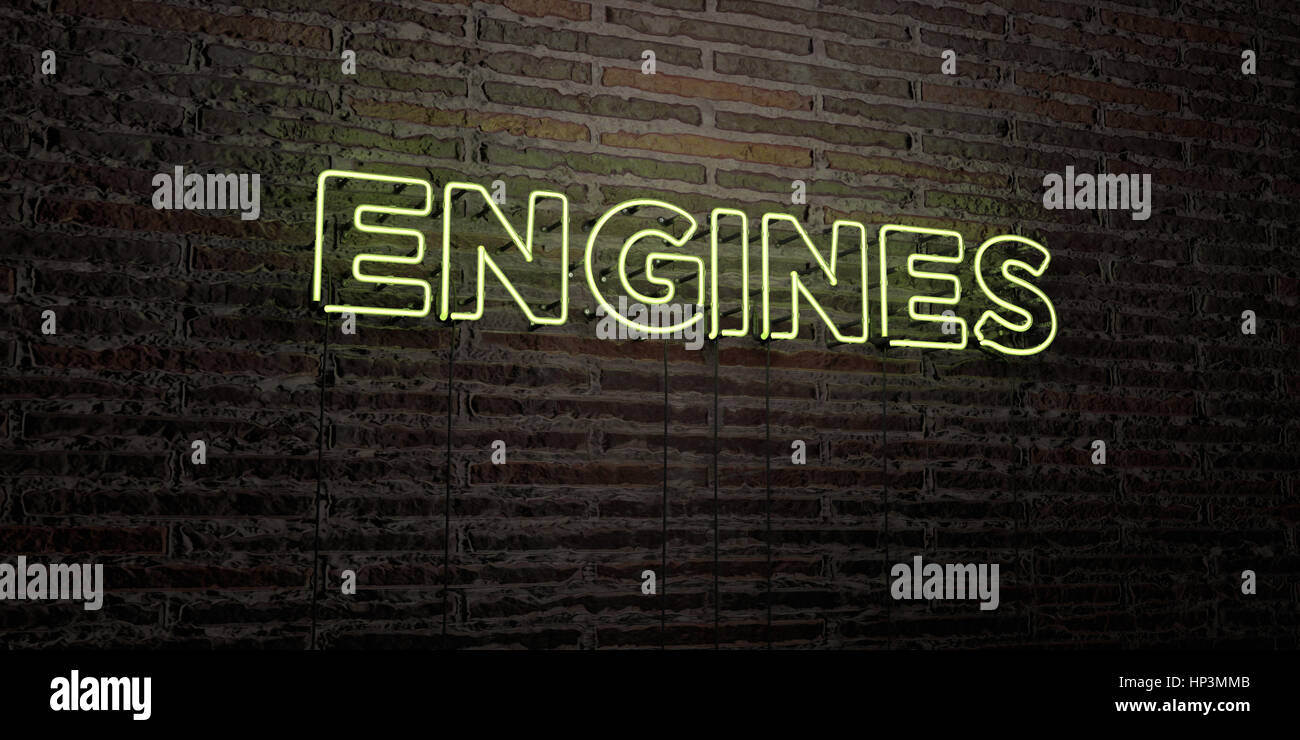 ENGINES -Realistic Neon Sign on Brick Wall background - 3D rendered ...