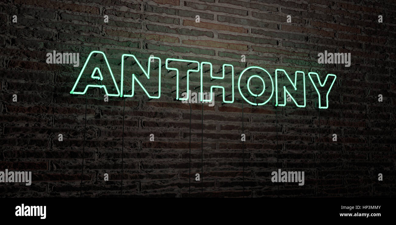 ANTHONY -Realistic Neon Sign on Brick Wall background - 3D rendered ...