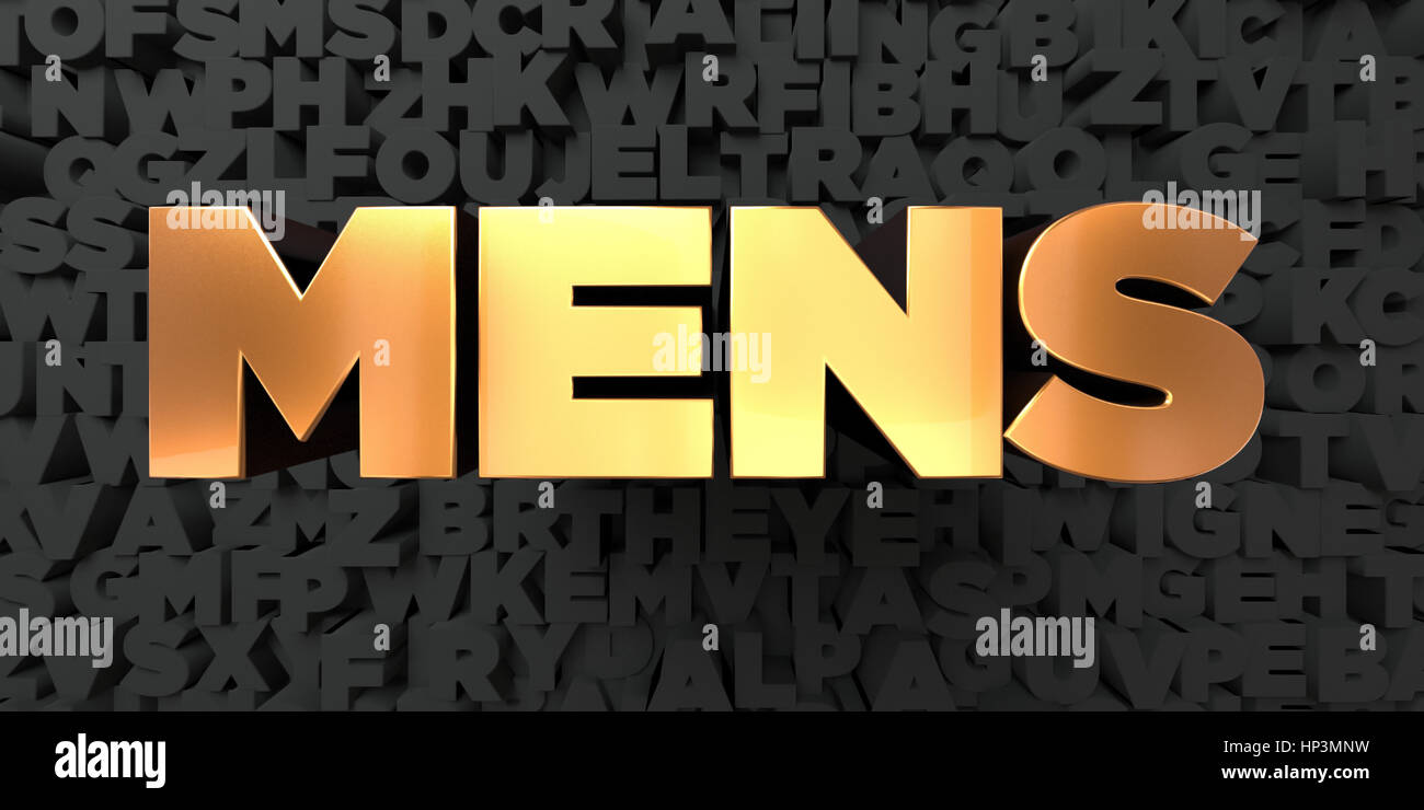 Mens - Gold text on black background - 3D rendered royalty free stock ...