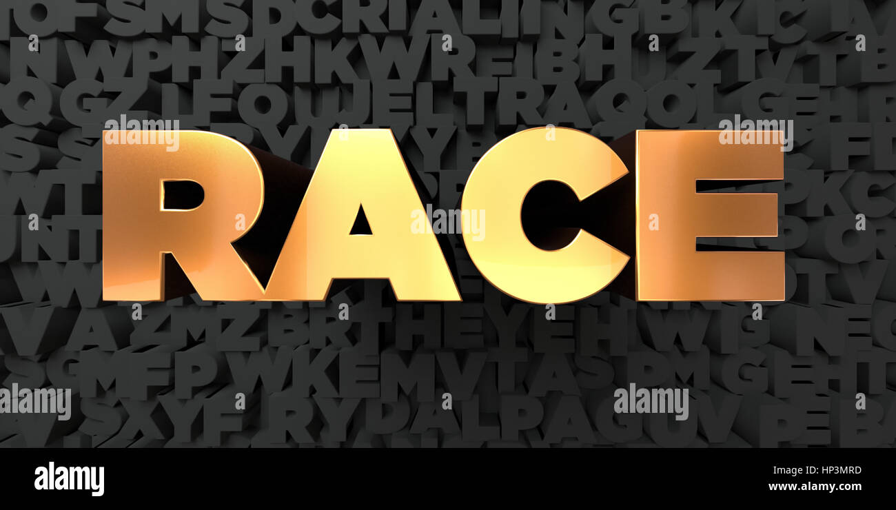 Race - Gold text on black background - 3D rendered royalty free stock ...