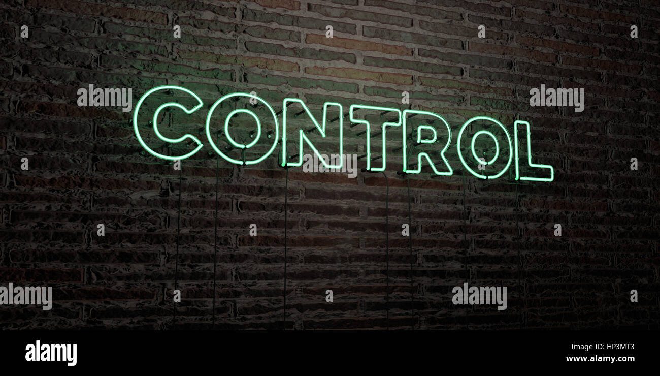 CONTROL -Realistic Neon Sign on Brick Wall background - 3D rendered ...