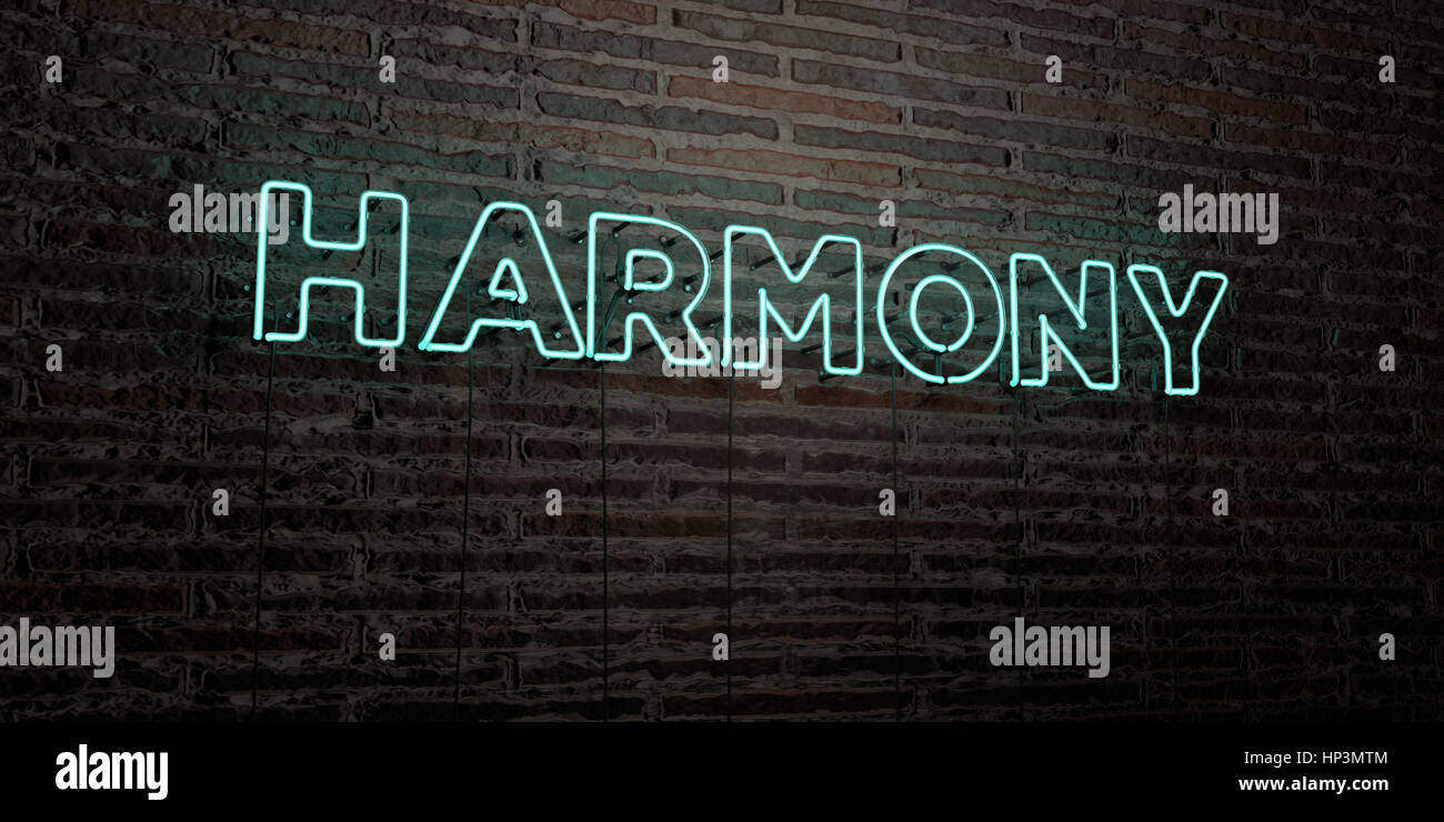 HARMONY -Realistic Neon Sign on Brick Wall background - 3D rendered ...