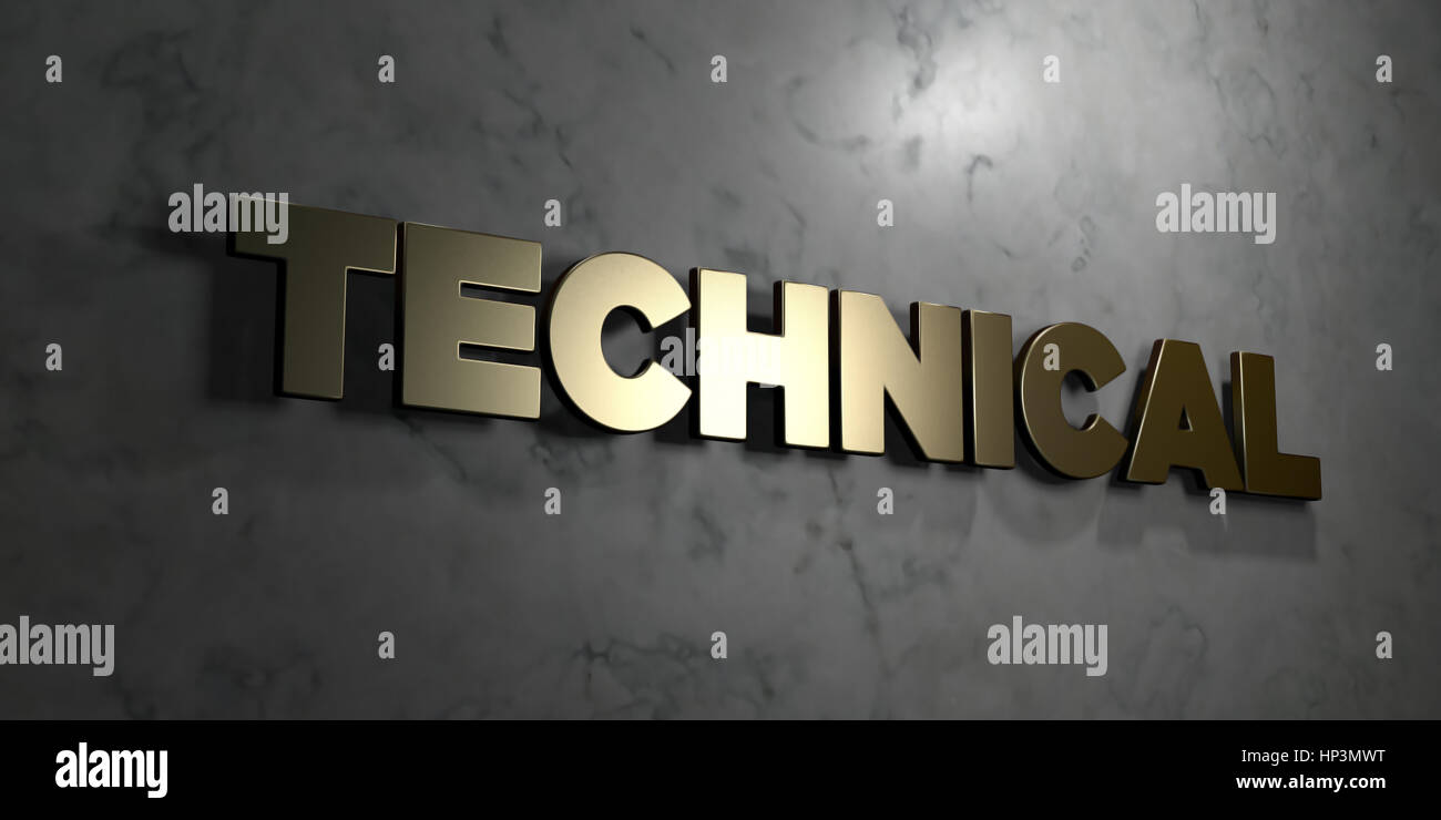 Technical - Gold sign mounted on glossy marble wall - 3D rendered ...