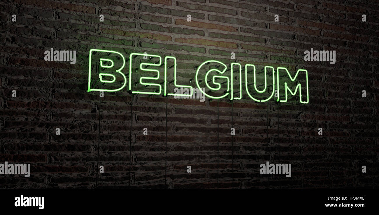 BELGIUM -Realistic Neon Sign on Brick Wall background - 3D rendered ...