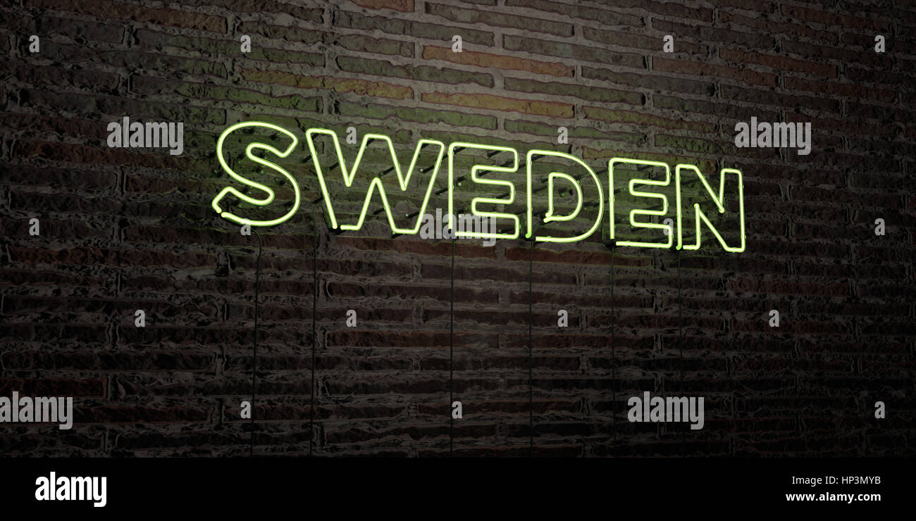 SWEDEN -Realistic Neon Sign on Brick Wall background - 3D rendered ...
