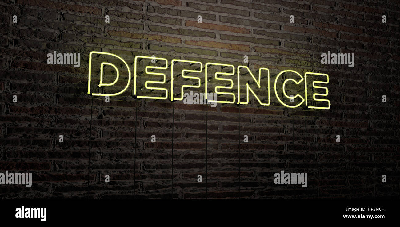 DEFENCE -Realistic Neon Sign on Brick Wall background - 3D rendered ...