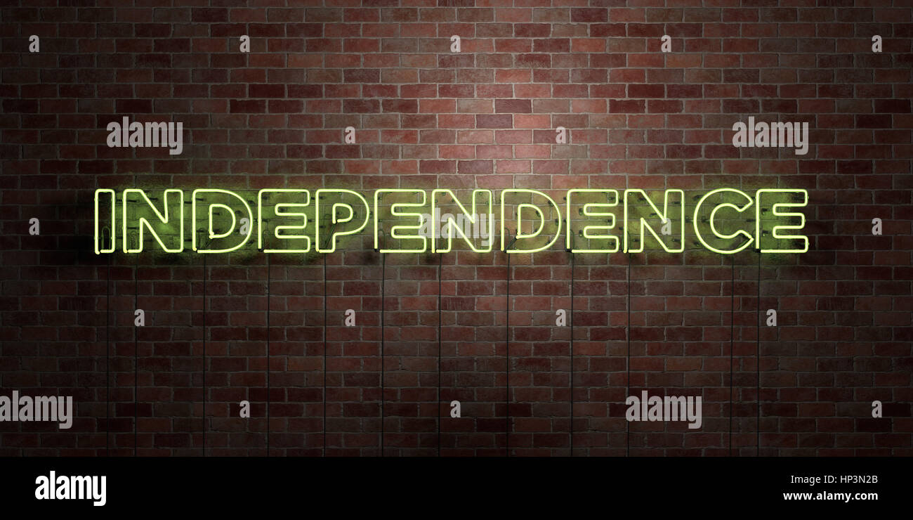 INDEPENDENCE - fluorescent Neon tube Sign on brickwork - Front view ...