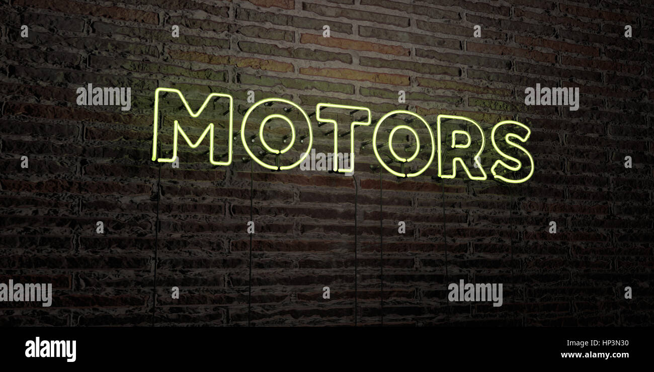 MOTORS -Realistic Neon Sign on Brick Wall background - 3D rendered ...
