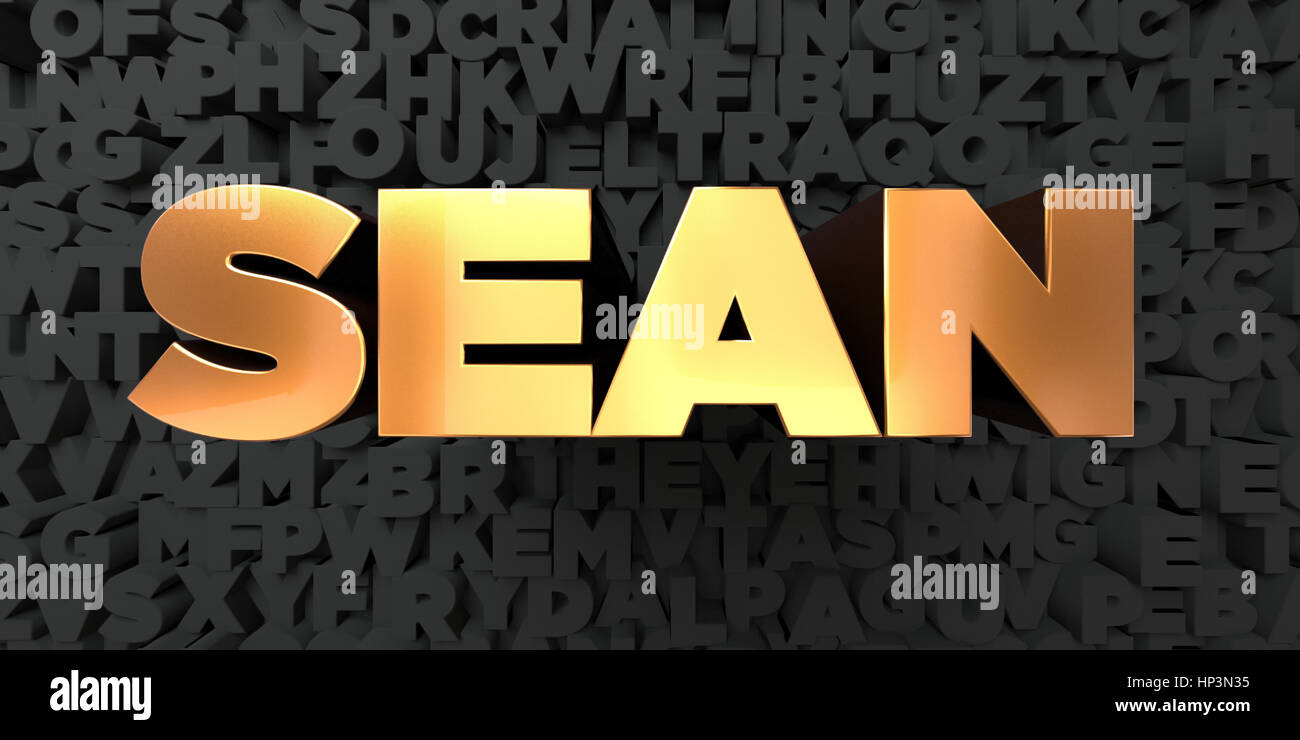 Sean - Gold text on black background - 3D rendered royalty free stock ...