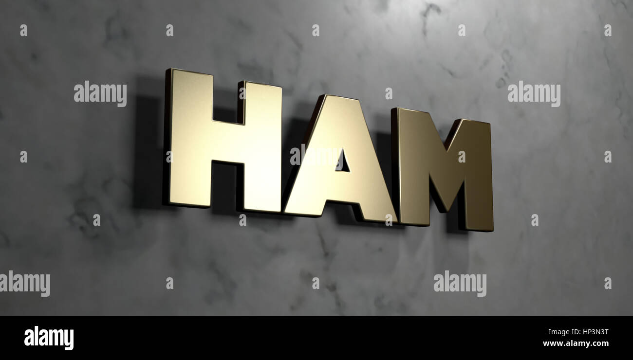 Ham - Gold sign mounted on glossy marble wall - 3D rendered royalty ...