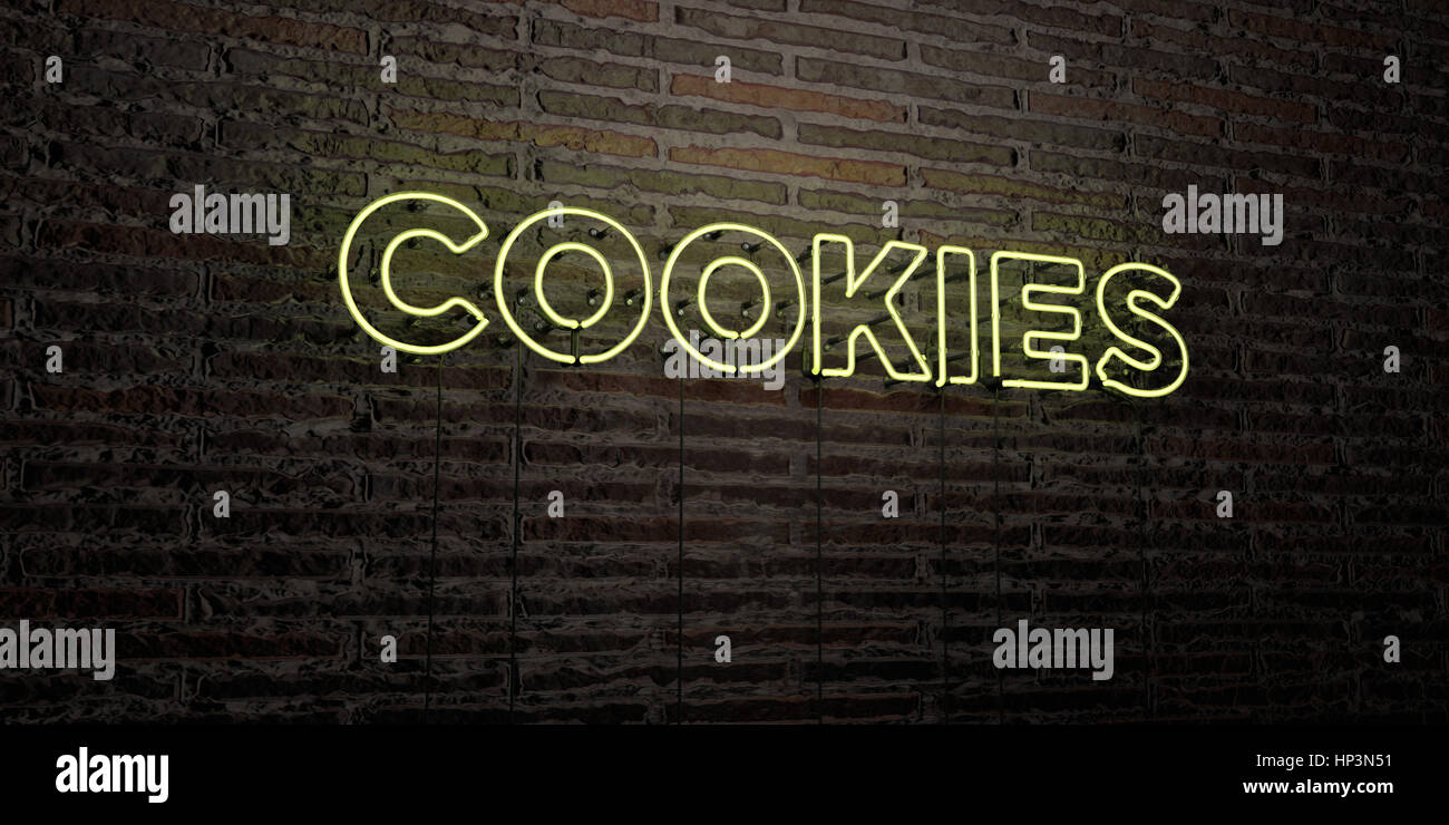 COOKIES -Realistic Neon Sign on Brick Wall background - 3D rendered ...