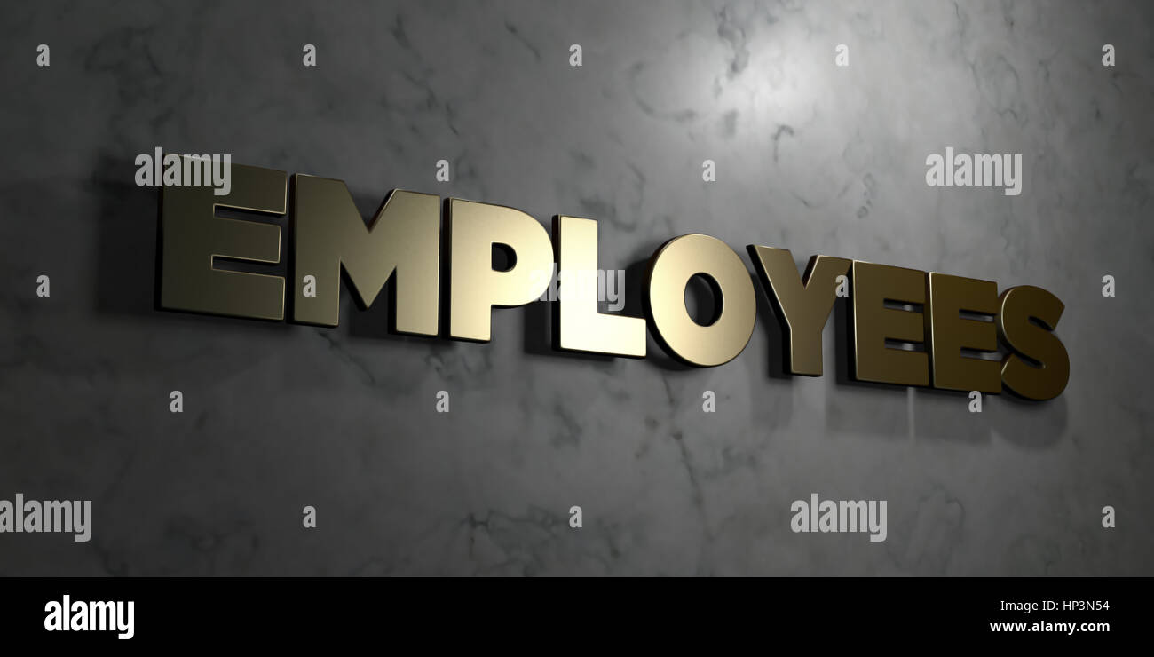 Employees - Gold sign mounted on glossy marble wall - 3D rendered ...