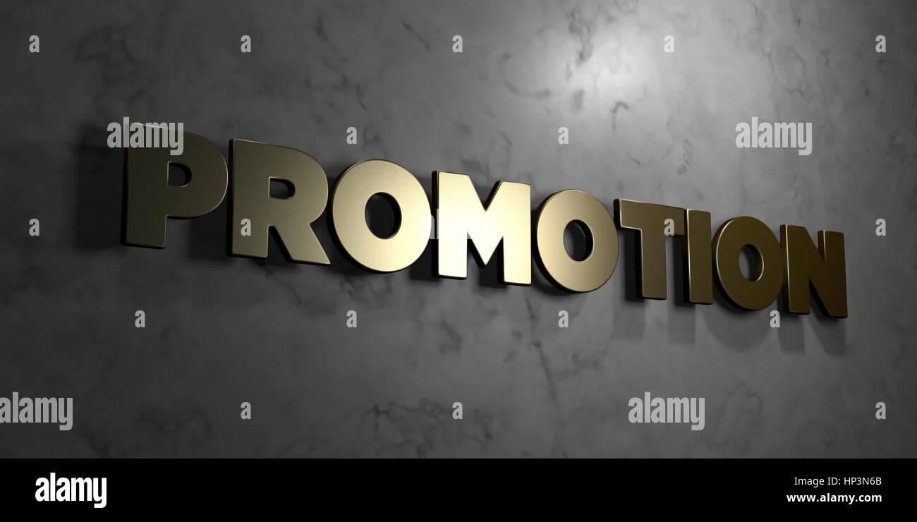 Promotion - Gold sign mounted on glossy marble wall - 3D rendered ...