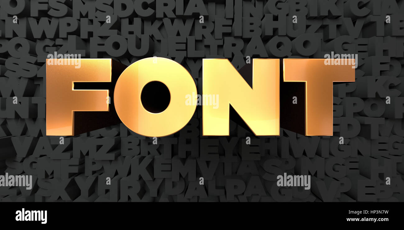 Font - Gold text on black background - 3D rendered royalty free stock ...
