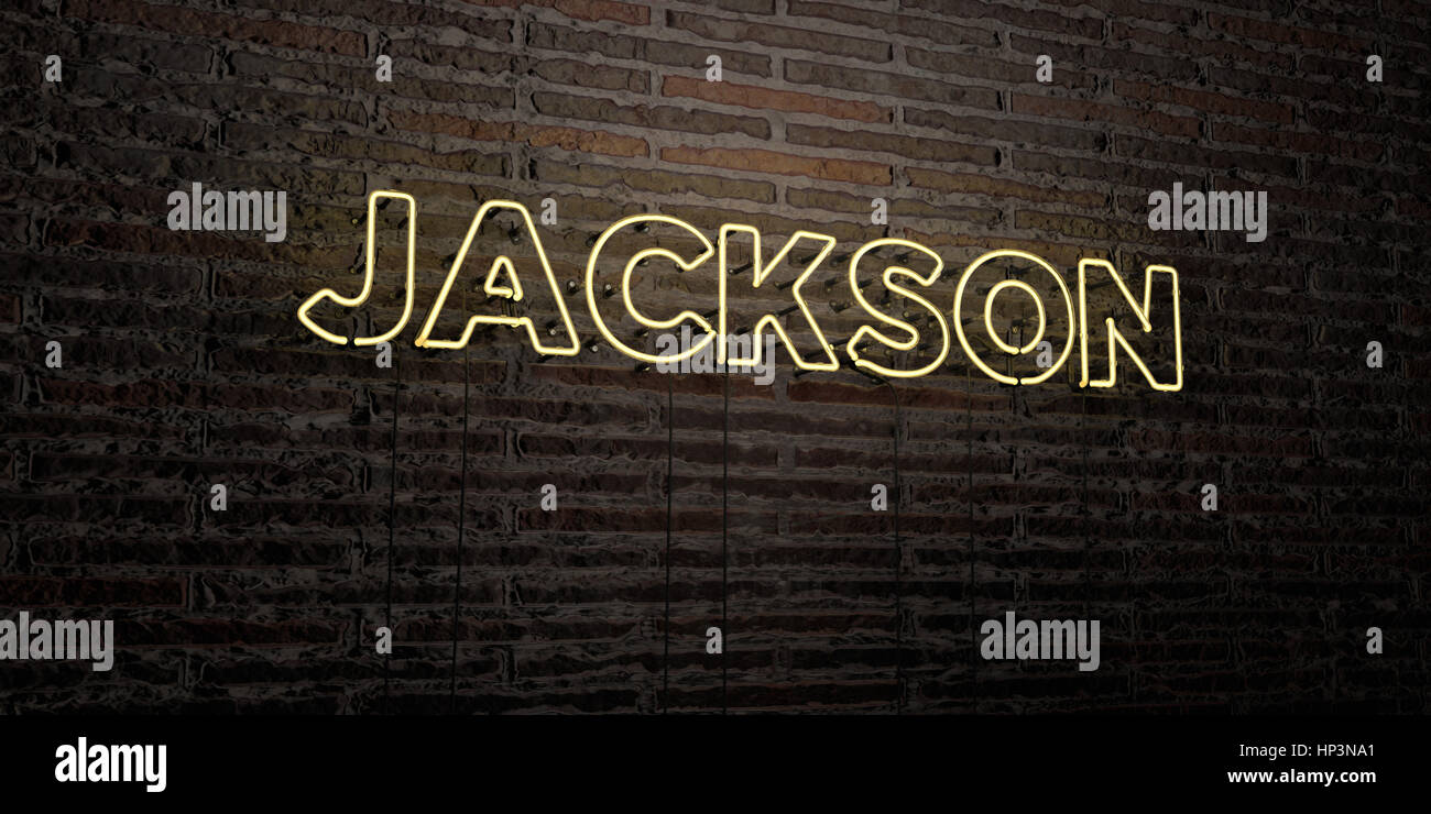 JACKSON -Realistic Neon Sign on Brick Wall background - 3D rendered ...