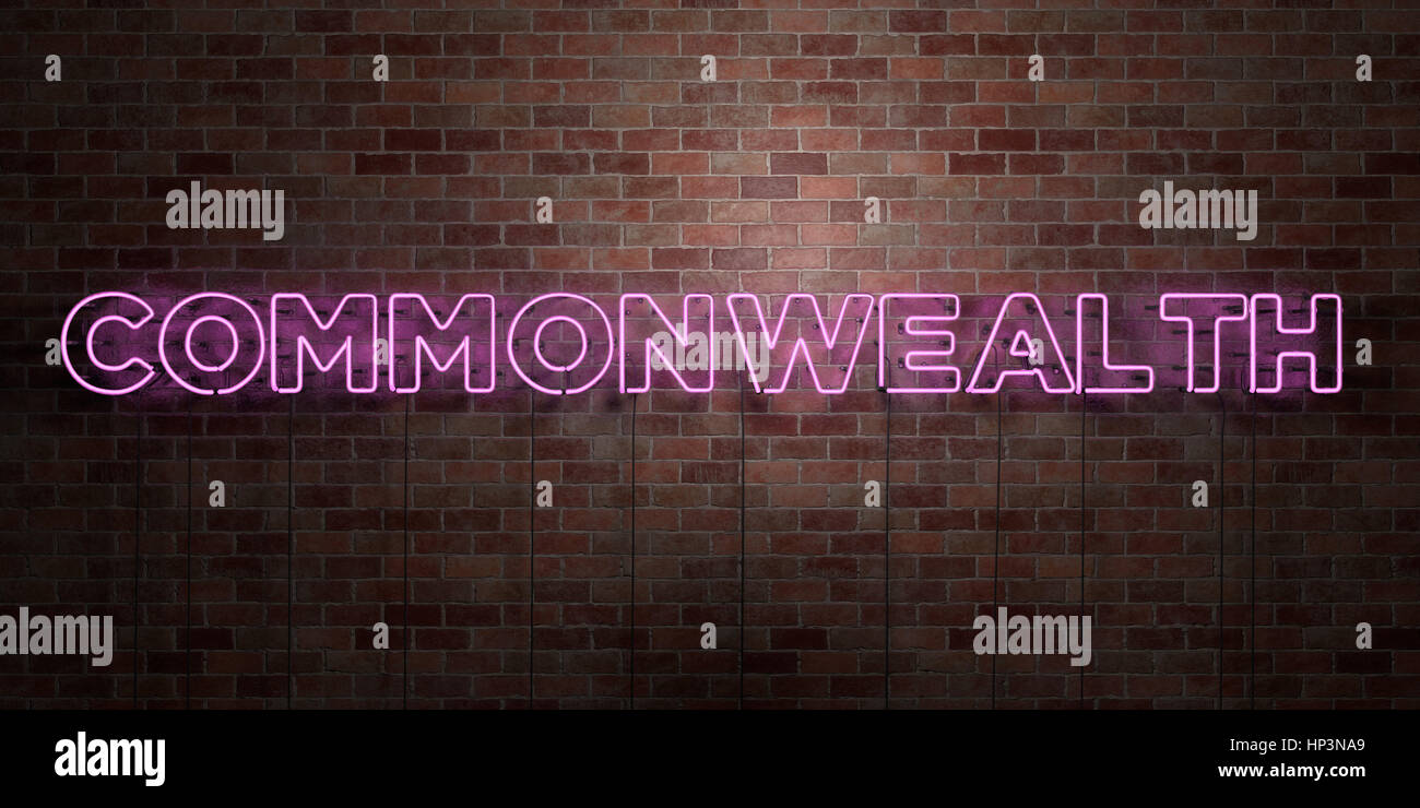 COMMONWEALTH - fluorescent Neon tube Sign on brickwork - Front view ...