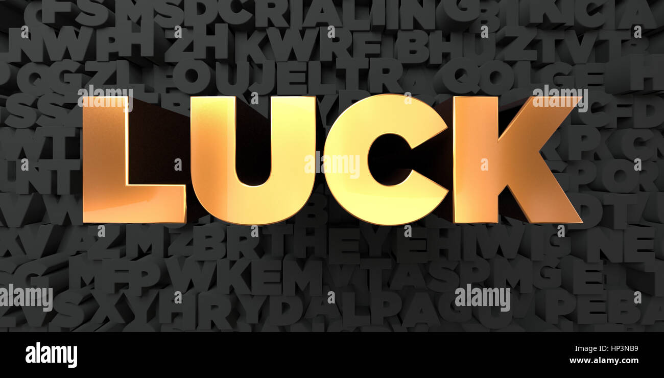 Luck - Gold text on black background - 3D rendered royalty free stock ...