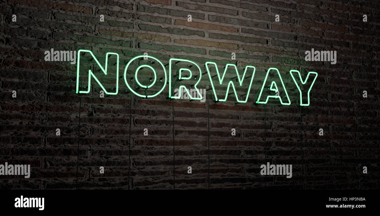 NORWAY -Realistic Neon Sign on Brick Wall background - 3D rendered ...