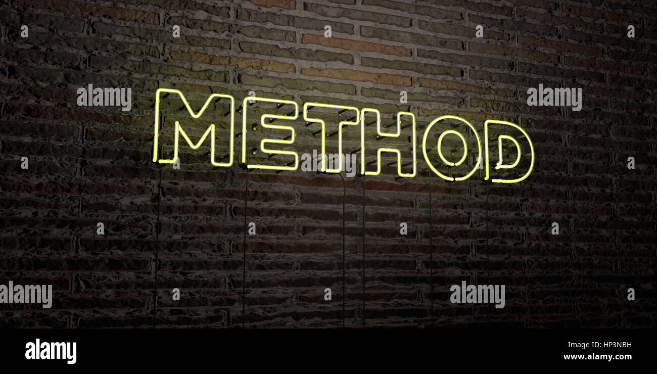 METHOD -Realistic Neon Sign on Brick Wall background - 3D rendered ...