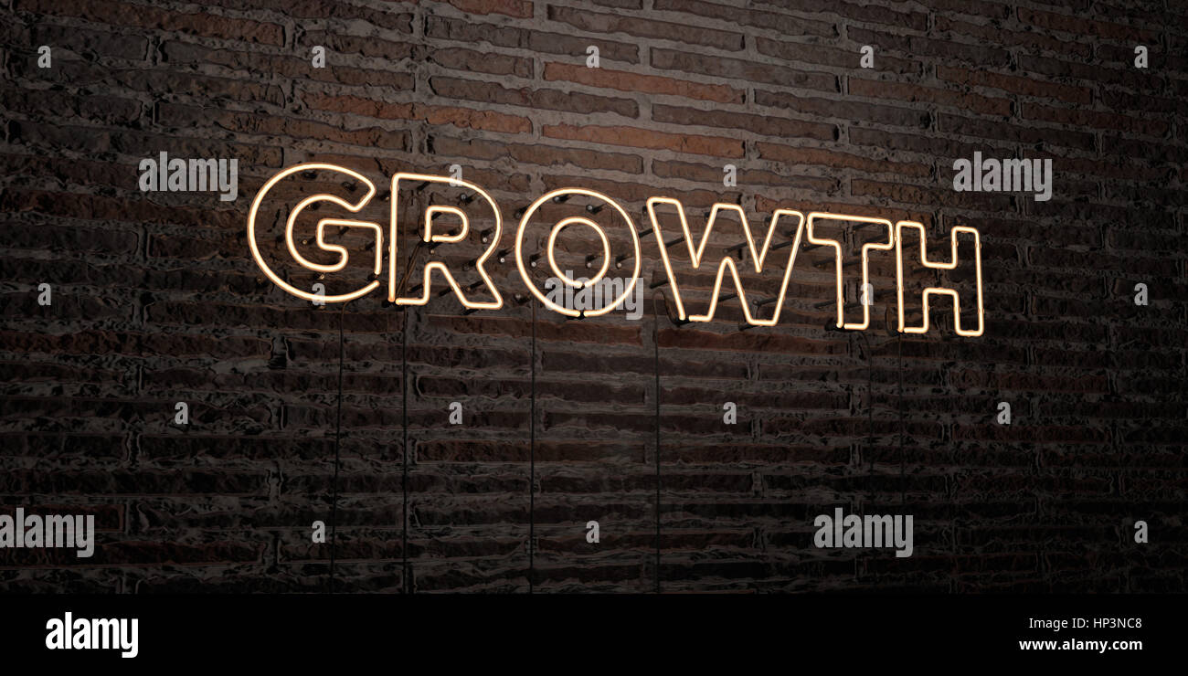 GROWTH -Realistic Neon Sign on Brick Wall background - 3D rendered ...