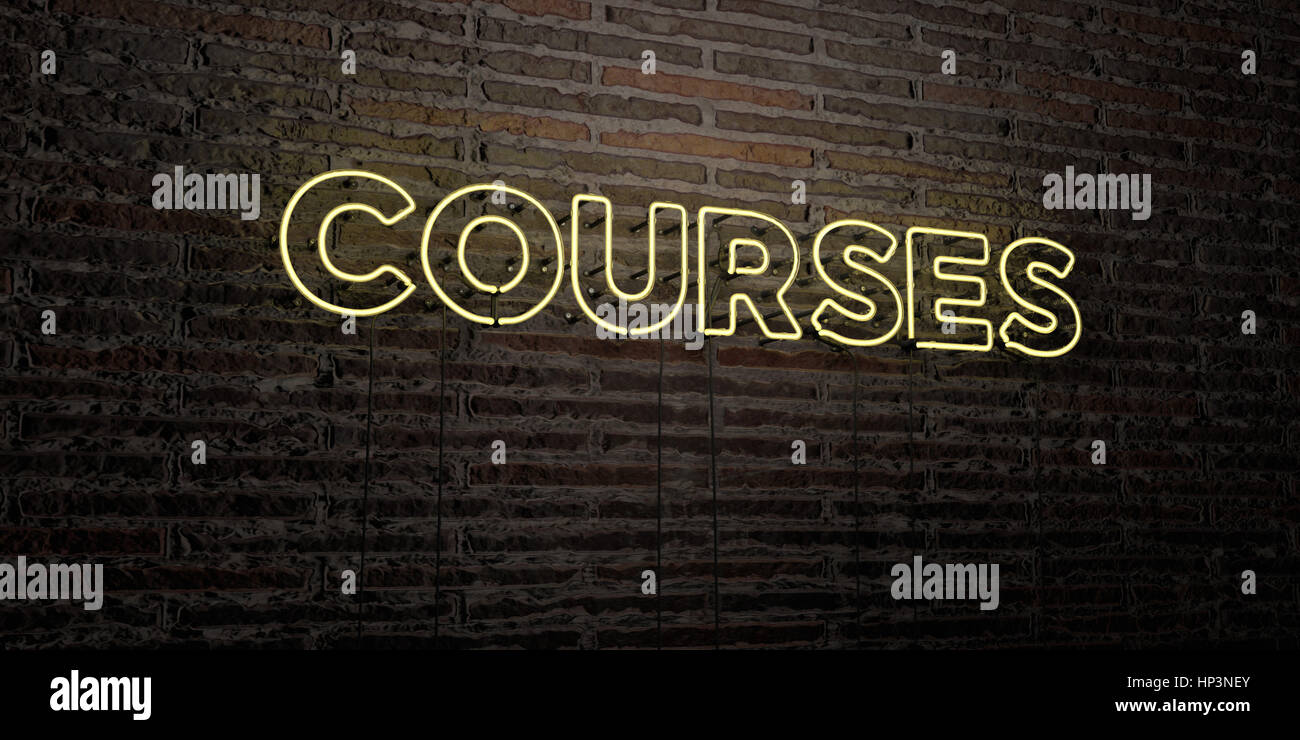 COURSES -Realistic Neon Sign on Brick Wall background - 3D rendered ...