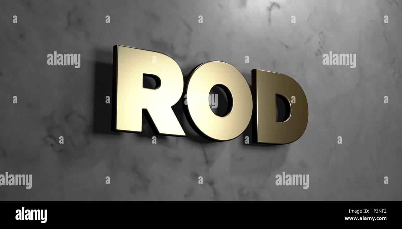 Rod - Gold sign mounted on glossy marble wall - 3D rendered royalty ...